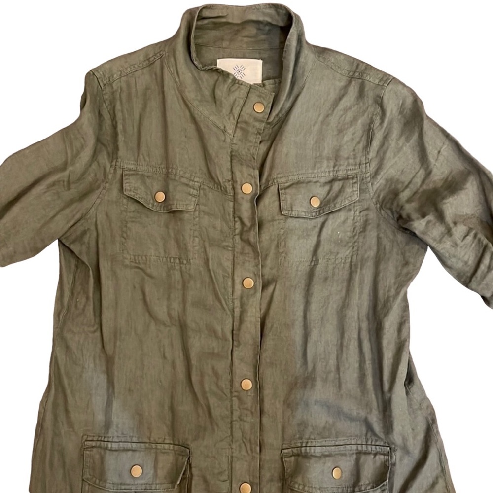 Artisan Ny Linen Utility Jacket Olive Green Trendy Si… - Gem
